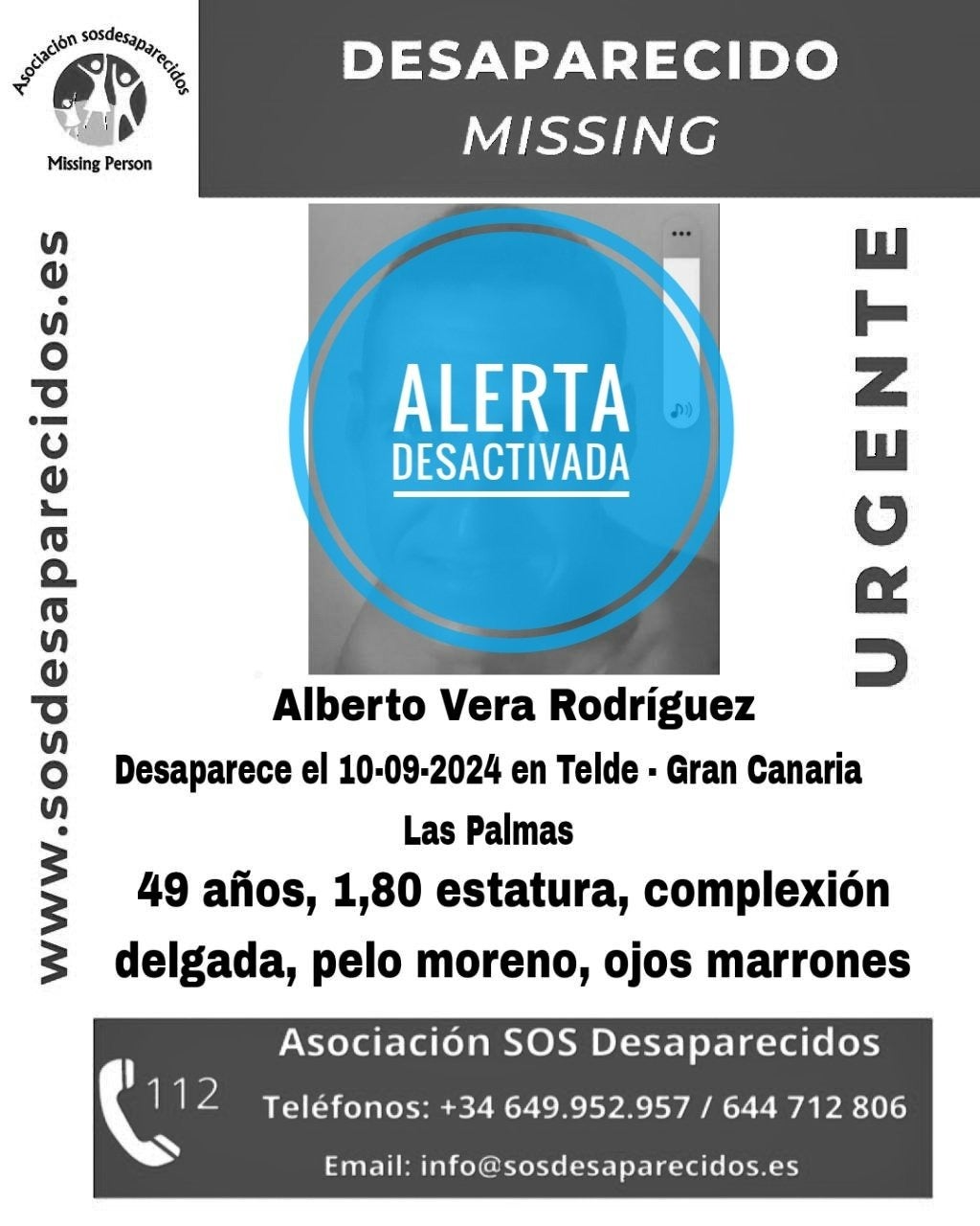 Desactivan la alerta de búsqueda de Alberto Vera Rodríguez | Canarias7