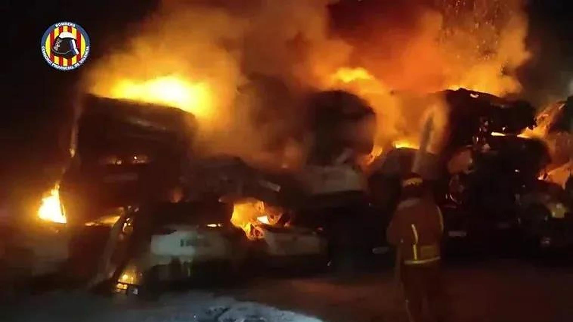 Massive fire destroys dozens of vehicles on plot of land where they ...